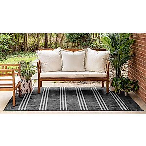 Unique Loom Outdoor Collection Area Rug - Anguilla (4' 1" x 6' 1" Rectangle, Charcoal/ Ivory)