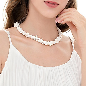 TKUAMIGO Puka Shell Necklace for Women Natural Pearl Choker Necklace Adjustable Seashell Necklace Cowrie Shell Bracelet Beach Boho Jewelry Set for Vsco