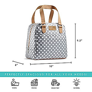 Fit & Fresh Minneola Lunch Bag with Six Containers, Cooler Bag, Women Tote Bag, Insulated Lunch Box, Thermal Lunch Bag, Soft Liner Lunch Bag for women, picnic, school, beach, office, work (Dot)