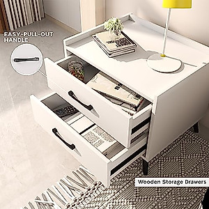 Youmumeub Nightstand with 2 Drawers White Besides Table for Bedroom Modern End Table for Bedroom Sofa Small Caninet with Solid Metal Legs