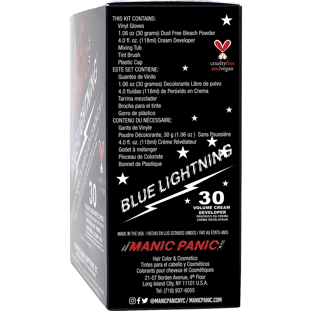 MANIC PANIC Blue Lightning Hair Bleach Kit - 30 Volume Developer + Bleach Powder Hair Lightener Lifts up to Five Levels And Eliminates Orange Tones - Vegan And Cruelty Free