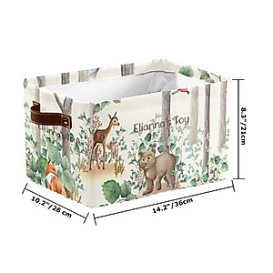 Joyestore Woodland Bear Deer Fox Personalized Storage Bins Baskets Cubes Organizer with Handle for Shelves Closet Nursery Toy 1 Pack