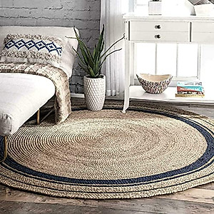 Yonir Exports Hand Braided Round Black Border Natural Jute Area Rugs for Living , Kitchen, Garden Indoor & Outdoor Carpet-8" (96 Inch)