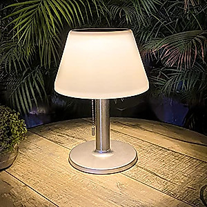 shumi Solar Table Lamp Outdoor Indoor - 3 Lighting Modes, Eye-Caring LED Waterproof Cordless Solar Desk Lamp with Pull Chain for Outside Patio Garden Bedroom Living Room(White Modern Decor)