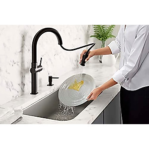 Kohler R22153-SD-BL Rune Single Handle Kitchen Faucet with Pull Down Sprayer and Soap Dispenser, Matte Black