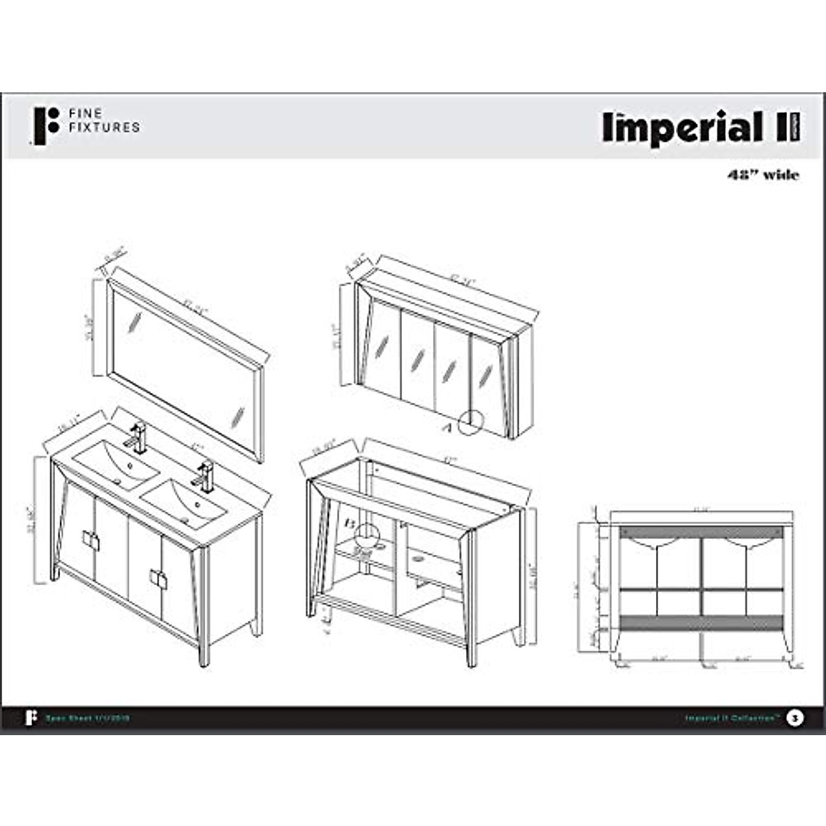 Fine Fixtures Imperial Collection 48" Single Bathroom Vanity Cabinet Set, Wheat