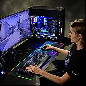 Hexagon Texture Gaming Mouse Pad Gamer Computer RGB Backlit Large XXL for Desk Keyboard Led Mice Mat L(27.5x15.7 Inch)