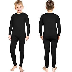 Silkfly 5 Set Boys Thermal Underwear Soft Fleece Lined Long Underwear Kids Base Layer Top Bottom Warm Set for Winter Skiing (Classic Black, Classic Gray, Medium)