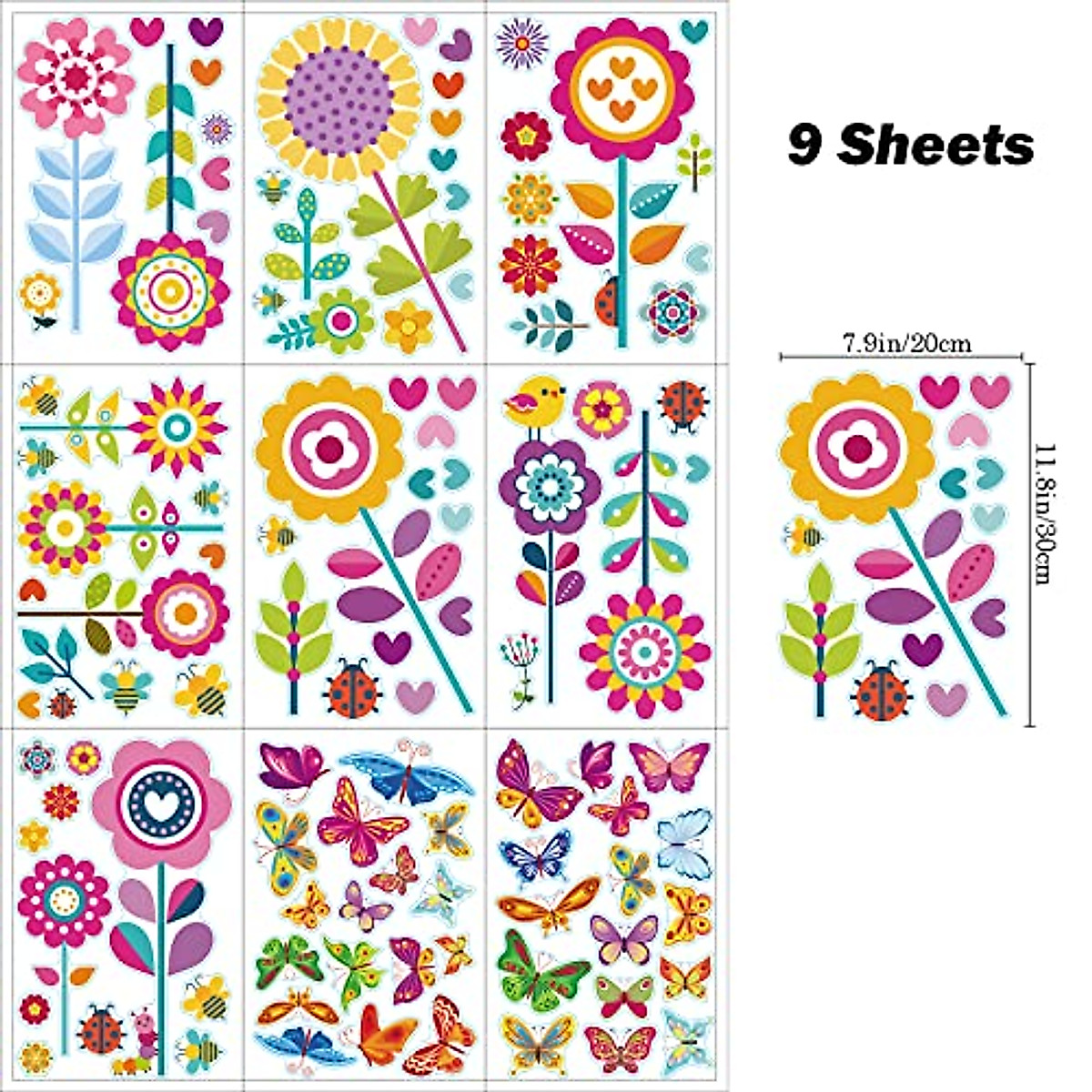 DmHirmg Spring Window Clings Butterfly Flower Window Stickers Summer Window Clings Decals Spring Static Clings for Window Glass Decoration Spring Party Baby Shower Birthday Supplies 9 Sheets