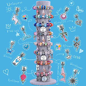 AIPRIDY Charm Bracelet Making Kit,Unicorn Mermaid Crafts Gifts Set Can Inspires Imagination and Creativity,Jewelry Making Kit Perfect Gifts for Girls 5-12 Years Old(72 Pieces Mermaid Aqua)