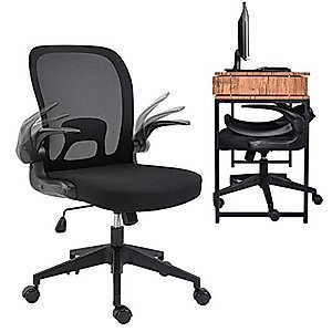 URRED Ergonomic Office Chair Mesh with Foldable Backrest, Mesh Home Office Computer Task Desk Chairs with Adjustable Arms and 360 Degree Universal Wheels (Black)