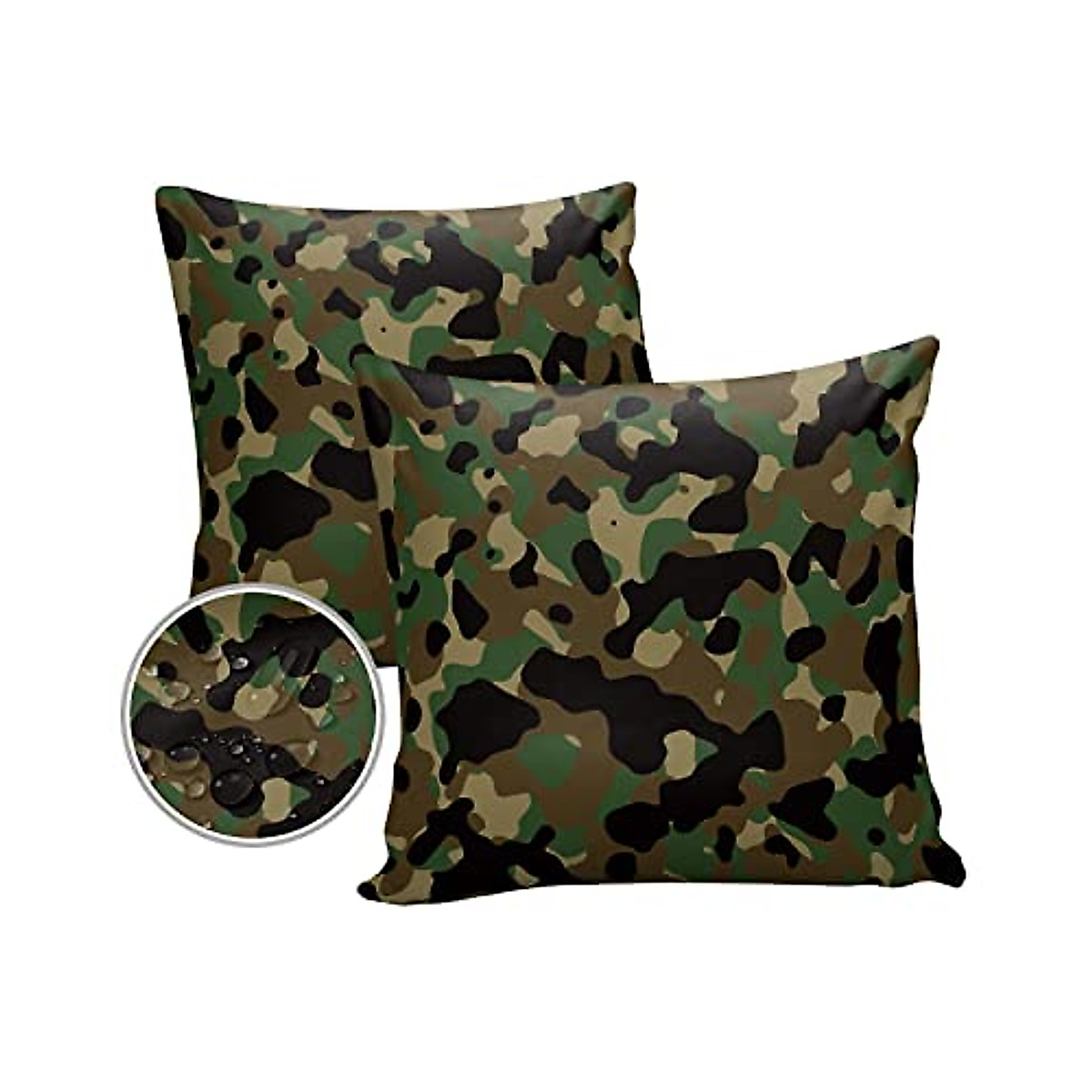 Funnywall88 Waterproof Throw Pillow Covers Set of 2 Camo Couch Pillow Cases Outdoor Sofa Cushion Cover Home Decor for Bed Living Room, 18" x 18"