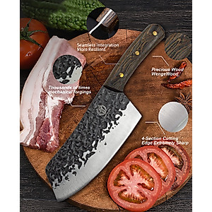 ZENG JIA DAO Chef Cleaver Knife 7 inch, Kitchen chopper for meat and vegetable, High Carbon Steel With Wenge Wood Handle Camping Cooking Cutlery Gift