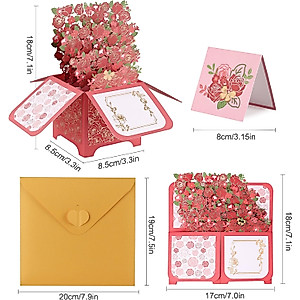 Giiffu Flowers Pop Up Card, Red Rose, 3D Paper Flowers Bouquet Greeting Cards with Note Card and Envelope for Mothers Day, Birthday, Valentine's Day, Anniversaries Card, All Occasion(7" x 6.7")