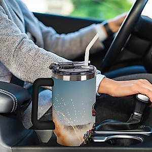 FHESDCW Sports Motorcycle Tumbler with Handle And Straw 40 Oz Leak Proof Large Capacity Car Cup Cupholder Friendly Stainless Steel Travel Coffee Mug Keep Cold Or Hot Black-style