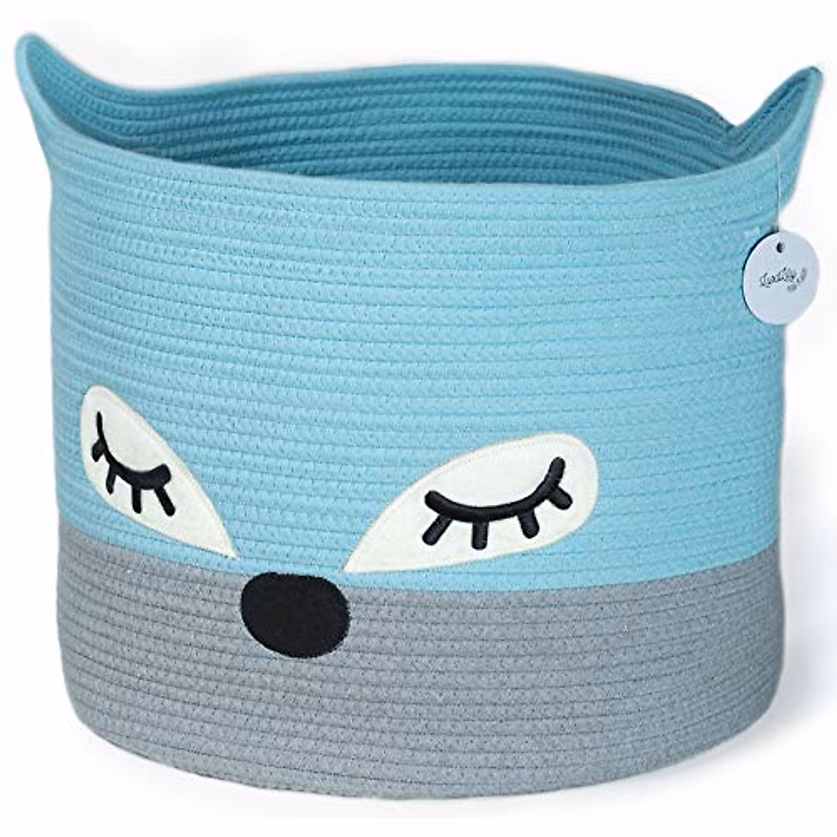 Woven Baby Basket for Nursery - Cute Blue Fox Baby Laundry Basket for Blankets, Stuffed Animal Toy Basket Storage with Handles, Large Decorative Baby Hamper Basket for Organizing Baby Shower