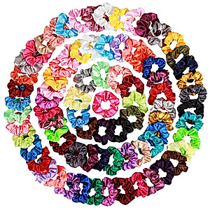 80 Pcs Silk Satin Hair Scrunchies 40 color Hair Bobbles Ponytail Holder Hair Accessories Scrunchy Solid Color Hair Ties