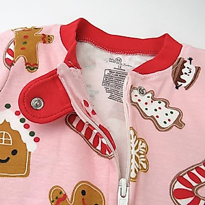 HonestBaby Baby Holiday Non-Slip Footed Pajamas One-Piece Sleeper Zip-Front Pjs 100% Organic Cotton, Gingerbread Pink, 18 Months