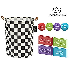 laundry baskets,bedroom hamper,kitchen organization,GodenMoninG 62.8L Waterproof Round Cotton Linen with Handles Collapsible storage basket. (Racing Flag)