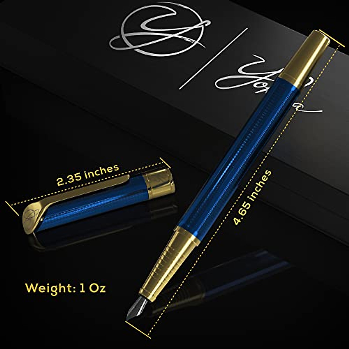 Yokra Fountain Pen Set with Ink and Converter (No Instructions Included)- Caligraphy Pens for Writing, Medium Nib, 6 Ink Cartridges (3 Black ink,3 Blue ink), Best Pens for Smooth Writing Journaling