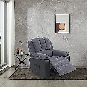 Corduroy + Black pu Ergonomic Electric Flat Sofa with 8-Point Massage and Heating Function, Thickened armrests and backrest Single Sofa Chair for The Elderly, Bedroom, Living Room (Gray)