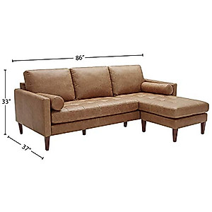 Amazon Brand – Rivet Aiden Mid-Century Modern Reversible Sectional Sofa (86") - Cognac Leather