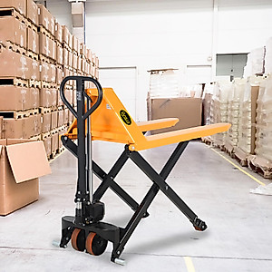APOLLO High Lift Pallet Jack Manual Scissor Lifting Truck 31.5" Lifting Height 45''Lx27''W Fork Size 2200lbs Capacity Only for Open-Bottom Pallets