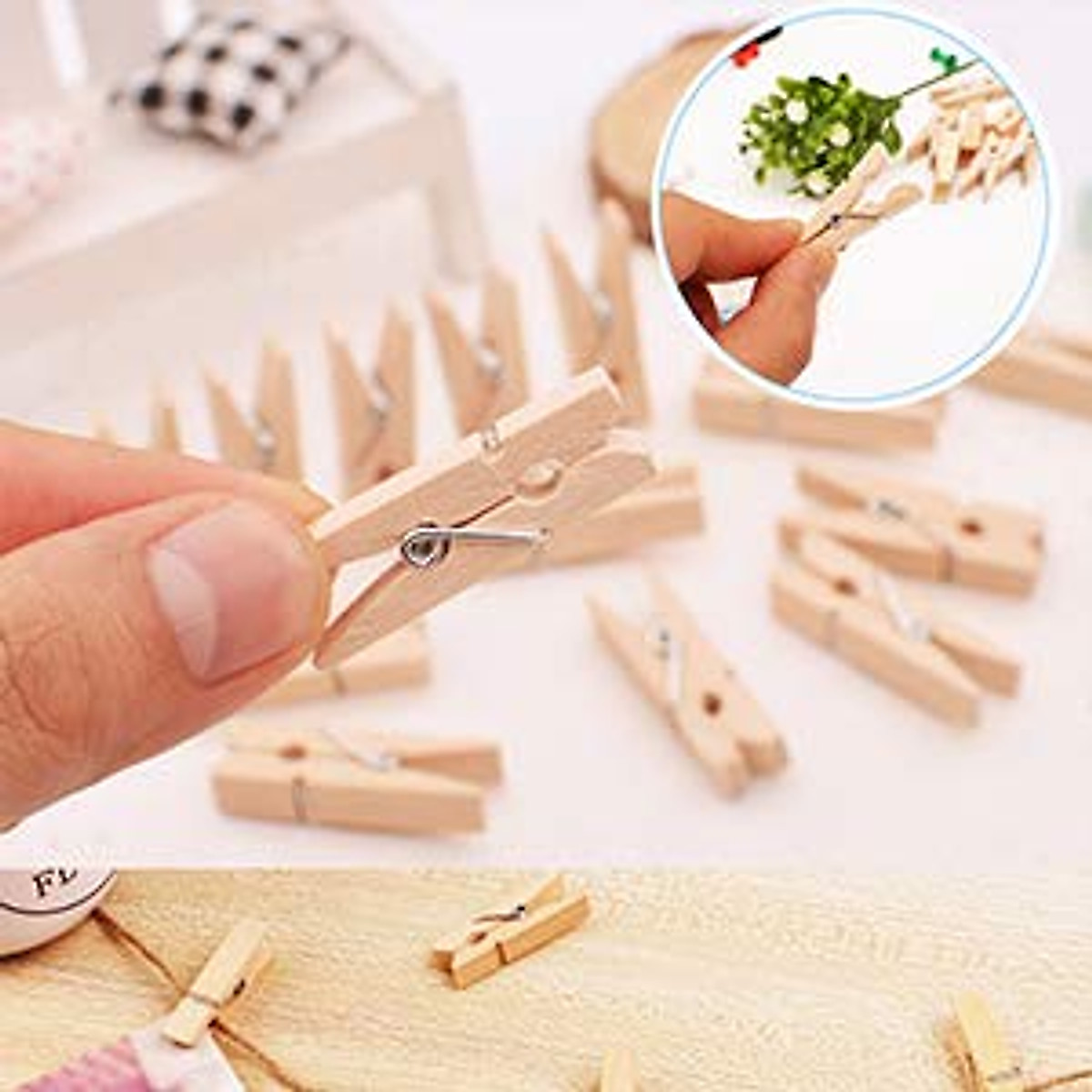 FINGOOO 1.4-inches Length Mini Wooden Clothespins,100 PCS for Baby Clothes Pins, Clip Photo Holders