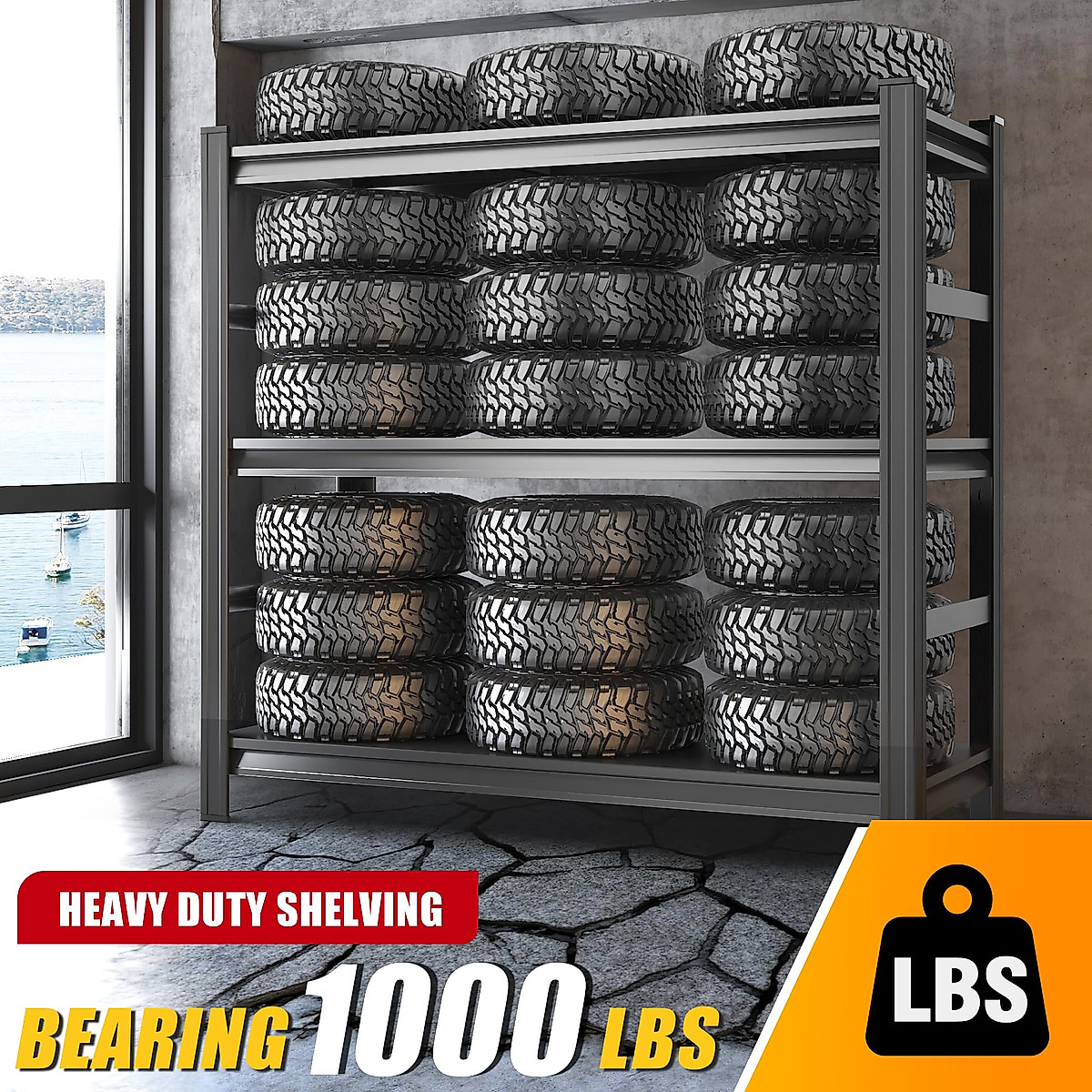 PRESTELION 36" H Garage Shelving Unit-Adjustable 3-Tier Heavy-Duty Metal Storage Rack|1000 lbs Capacity Shelf|Easy Assembly Shelves & Rust-Resistant|Perfect for Garage,Basement,Workshop Organization