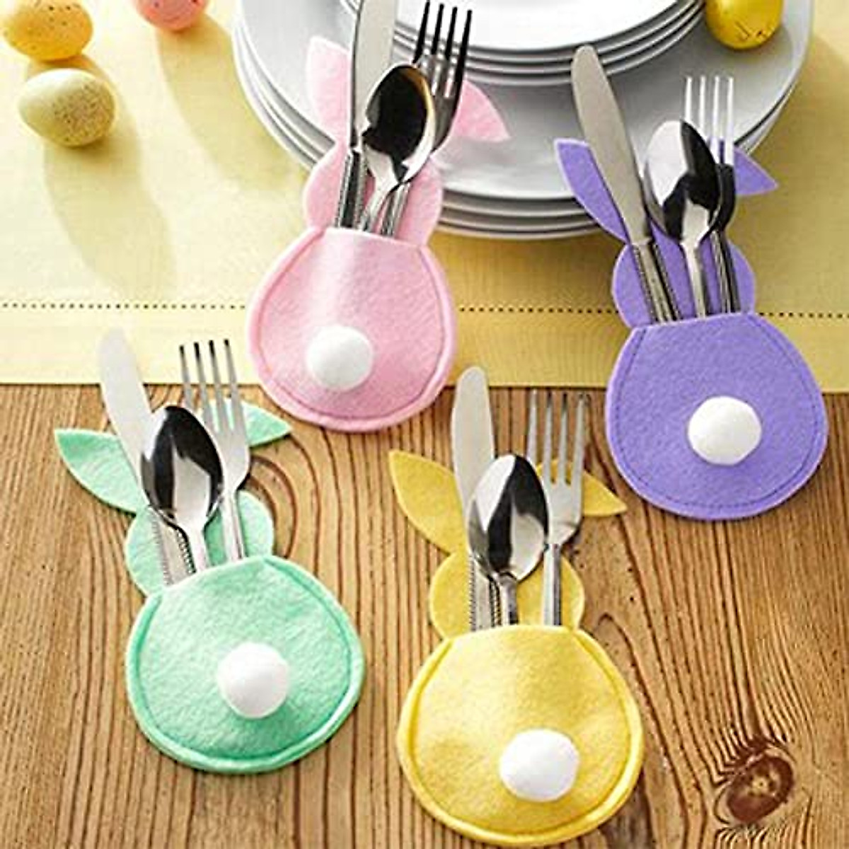 Easter Bunny Felt Cutlery Holder Bag Happy Easter Decorations for Home Cutlery Bag Rabbit Cover Accessories Tableware