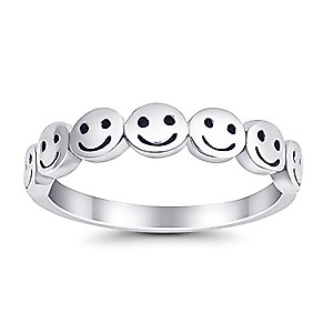 Blue Apple Co. Sterling Silver Size-11 Smiley Face Band Ring Round 925 Sterling Silver