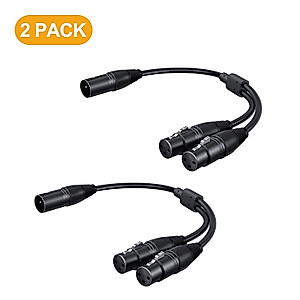 CableCreation [2-Pack XLR Male to Dual XLR Female Y Splitter 3Pin Balanced Microphone Cable, 0.3 Meter/Black