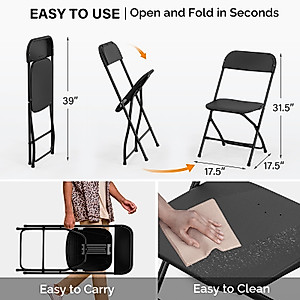 VINGLI 20 Pack Black Plastic Folding Chair, Indoor Outdoor Portable Stackable Commercial Seat with Steel Frame 350lb. Capacity for Events Office Wedding Party Picnic Kitchen Dining