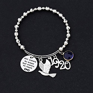 HOLLP 1920 Sorority Navy Jewelry Not Sisters by Blood But Sisters by Heart Pigeon Bracelet Sister Gift Sorority Gift Greek Sorority Inspired Gift for Finer Women (Mirror Bracelet)