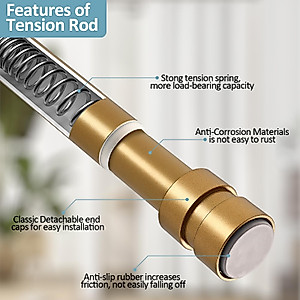 Tension Shower Curtain Rod Adjustable 47 to 56 inch - Spring Tension Shower Rod, Gold