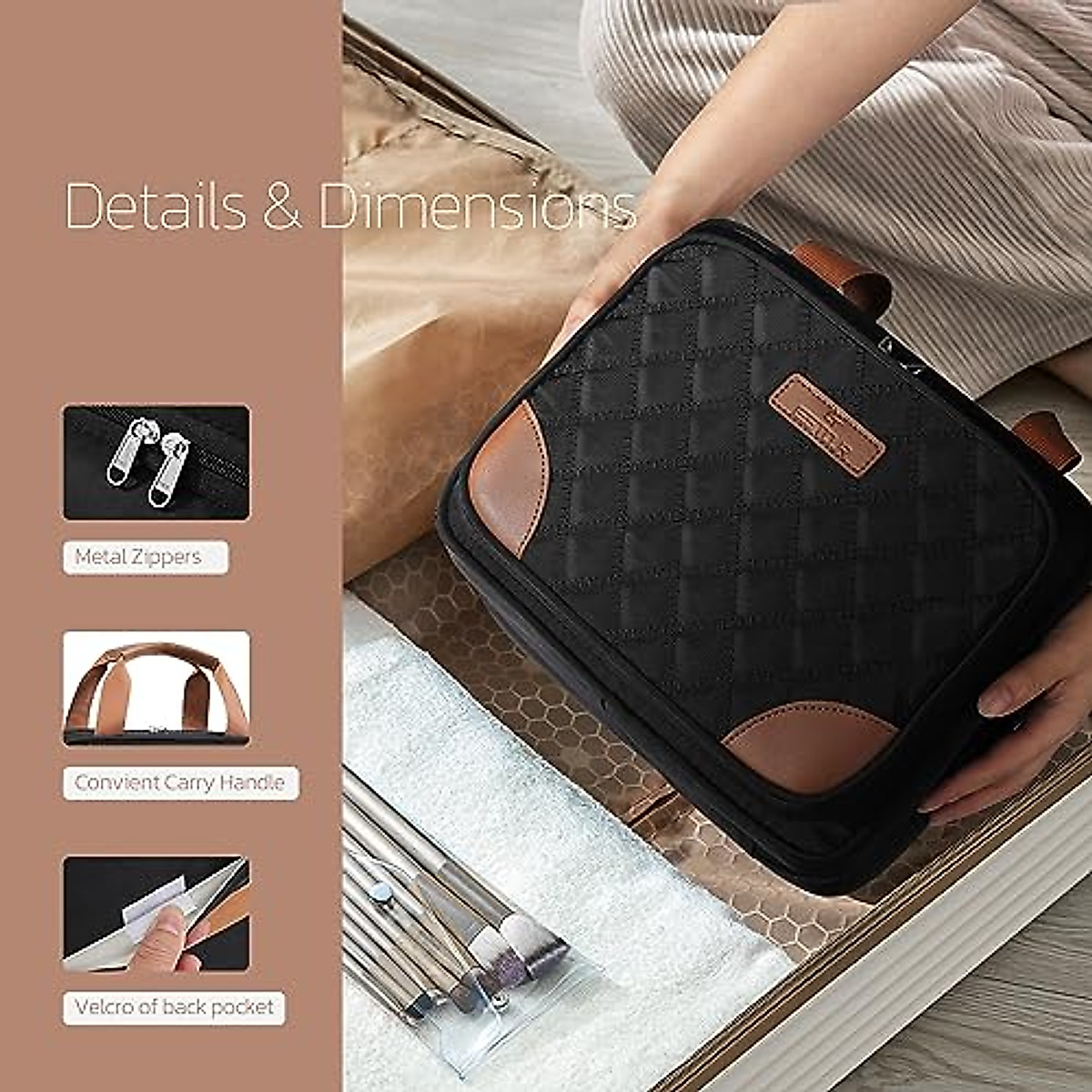 Travel Toiletry Bag for Women with Hanging Hook, Extra Large Travel Makeup Bag Organizer with Detachable Clear Bag, Suitable for Full-Sized Toiletries