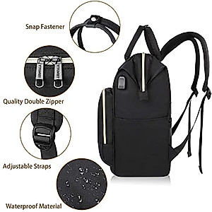 Ytonet 15 Laptop Backpack for Women, School Anti-Theft Business Travel Bookbag with USB Charging Port, Water Resistant Slim College Computer Bag for Girl Women Men, Black