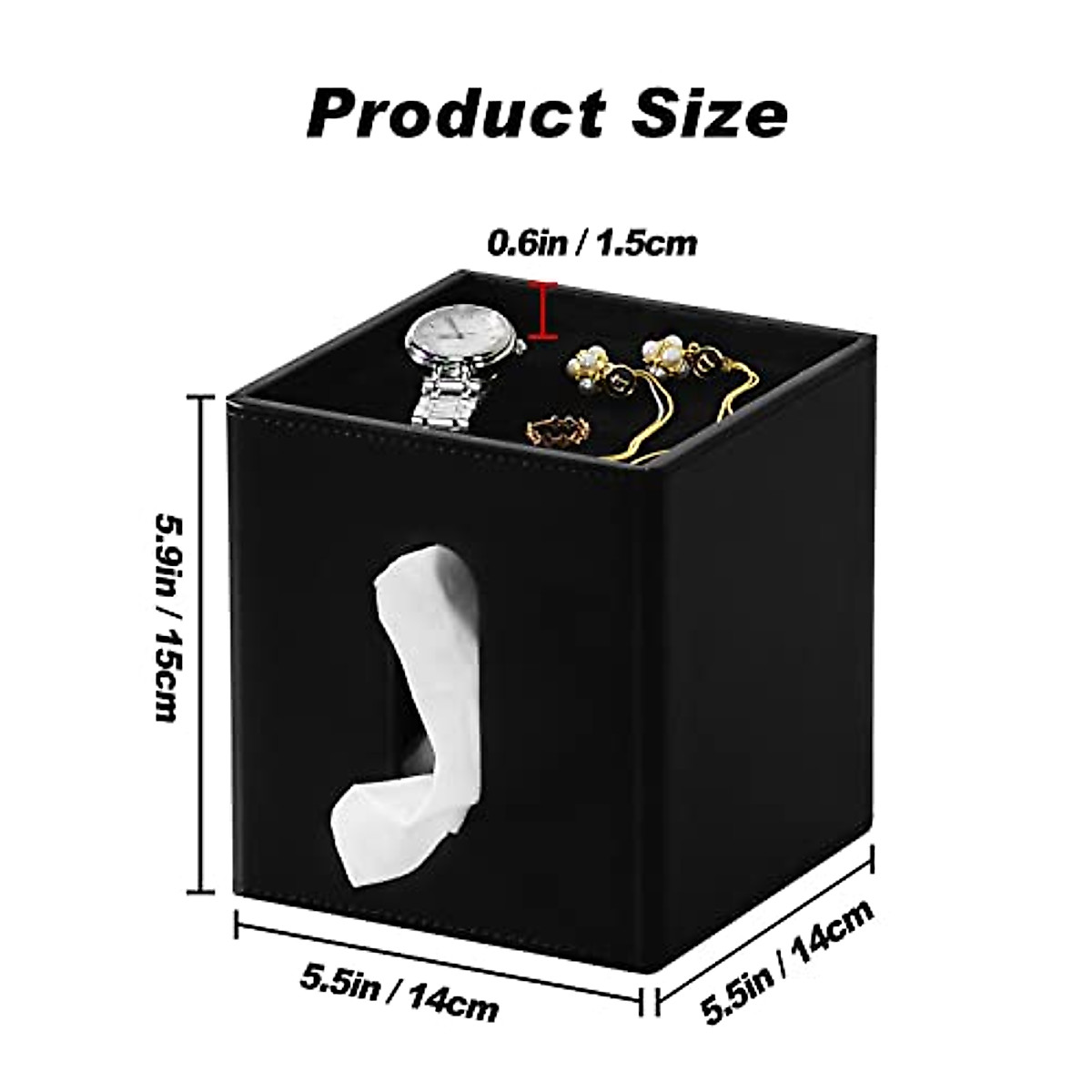 GOLRANLYE Tissue Box Cover Square Multifunctional PU Leather Facial Tissue Box Holder for Dresser Bathroom Decor (Black)