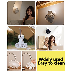 HonHey Portable Wall Mount Fan, 4000 mAh Oscillating Battery Operated Fan with Remote and LED Light, 3 Speeds, 4-10 Working Hours Timer Function, 7 Inch Outdoor Ceiling Fan for Garage Bedroom Gym RV