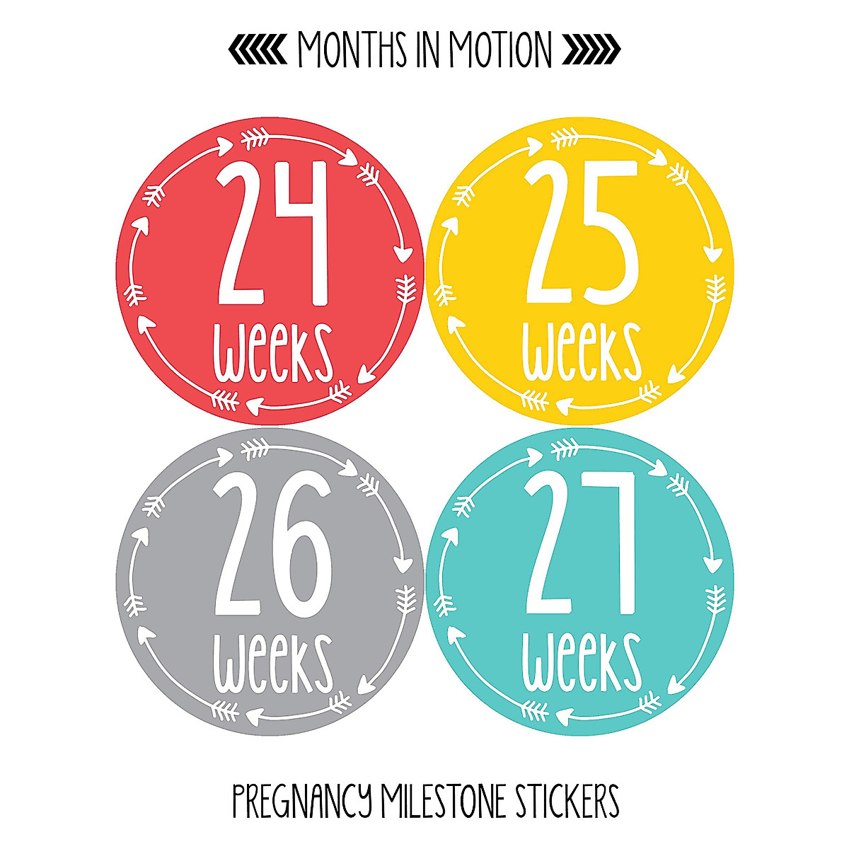 Months In Motion Pregnancy Weekly Belly Growth Stickers - Week to Week Pregnant Expecting Photo Prop - Maternity Keepsake - Baby Bump - Large Set of 36 Weekly Photo Sticker