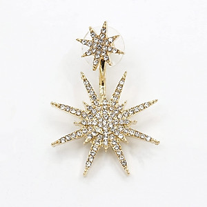 Jumwrit Starburst Rhinestone Earrings Star Dangle Earrings Rhinestone Punk Earrings Statement Drop Earrings for Women（Gold）