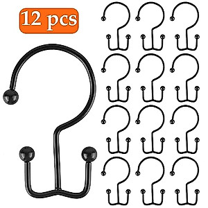 Shower Curtain Hooks Rings,Double Sided Shower Hooks Rust Proof for Bathroom Shower Rods Curtain,Stainless Steel Bathroom Shower Curtain Hangers,Set of 12