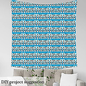 Cartoon Penguin Fabric by The Yard Cute Baby Penguins Playing Water Various Poses Upholstery Fabric for Kids Boys Girls Summer Decorative Fabric,DIY Art Outdoor Fabric for Quilting,2 Yards,Blue White