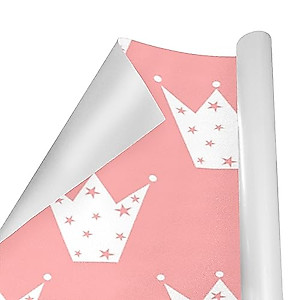 Veundei Gift Wrapping Paper Little Princess Crown Stars Wrapping Paper Roll Packing Paper Gift Wrap for Birthdays, Weddings, Party, Holiday, Baby Shower, 58 x22.8 Inch (9.18.sq.ft)