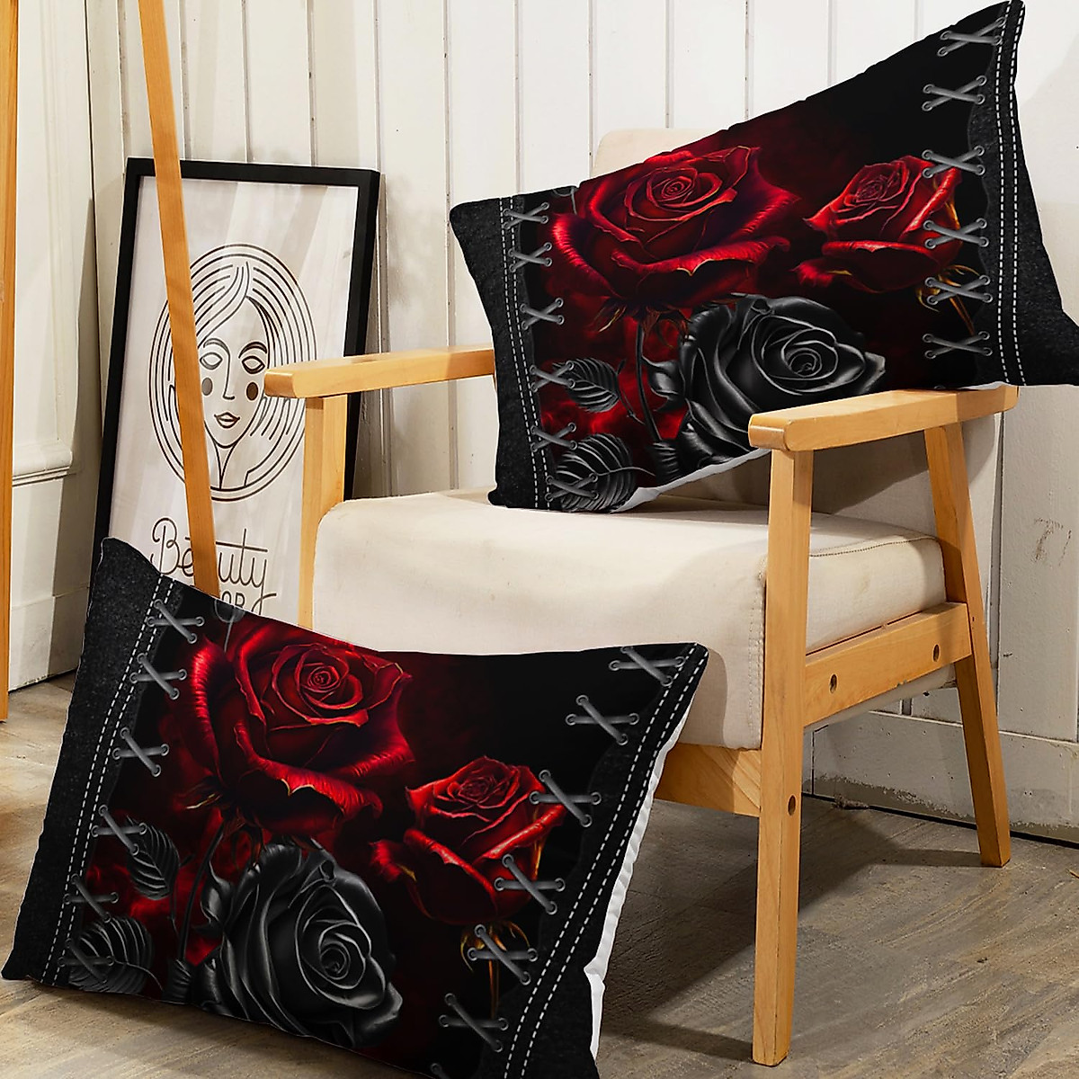 AILONEN Red Rose Fitted Sheet Full Size, 3D Red Flowers Bed Sheet Set,Romantic Floral Sheets for Girls Women Room Decor,3PCS Black Red Rose Sheet Sets,1 Fitted Sheet and 2 Pillowcases