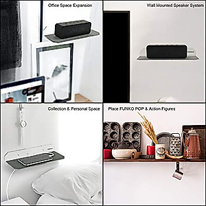 2 Pcs 10" Acrylic Wall Shelf Speaker Stand with Rubbery Surface, Solid Nursery Kids Wall Bookshelf, Invisible Spice Rack, Display Floating Corner Shelf with Cable Clips for Speaker, Webcam, Switch