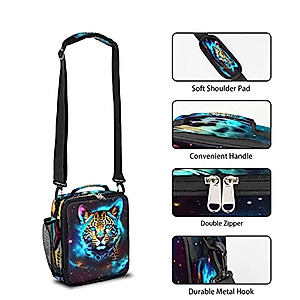 Insulated Lunch Bag, Galaxy Space Animal Leopard Lunch Box Wide Opened Tote Reusable Lunch Container Organizer Thermal Cooler Bag with Shoulder Strap for School Office Picnic Hiking Beach Fishing
