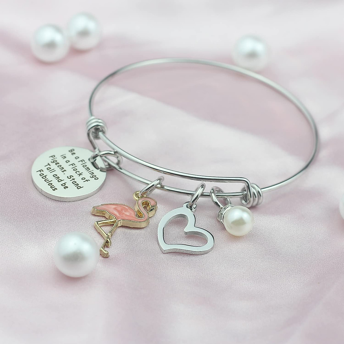 Flamingo Bracelet Gift for Women Flamingo Jewelry Be A Flamingo in A Flock of Pigeons Bangle Bracelet Gift for Flamingo Lovers (Be a flamingo)