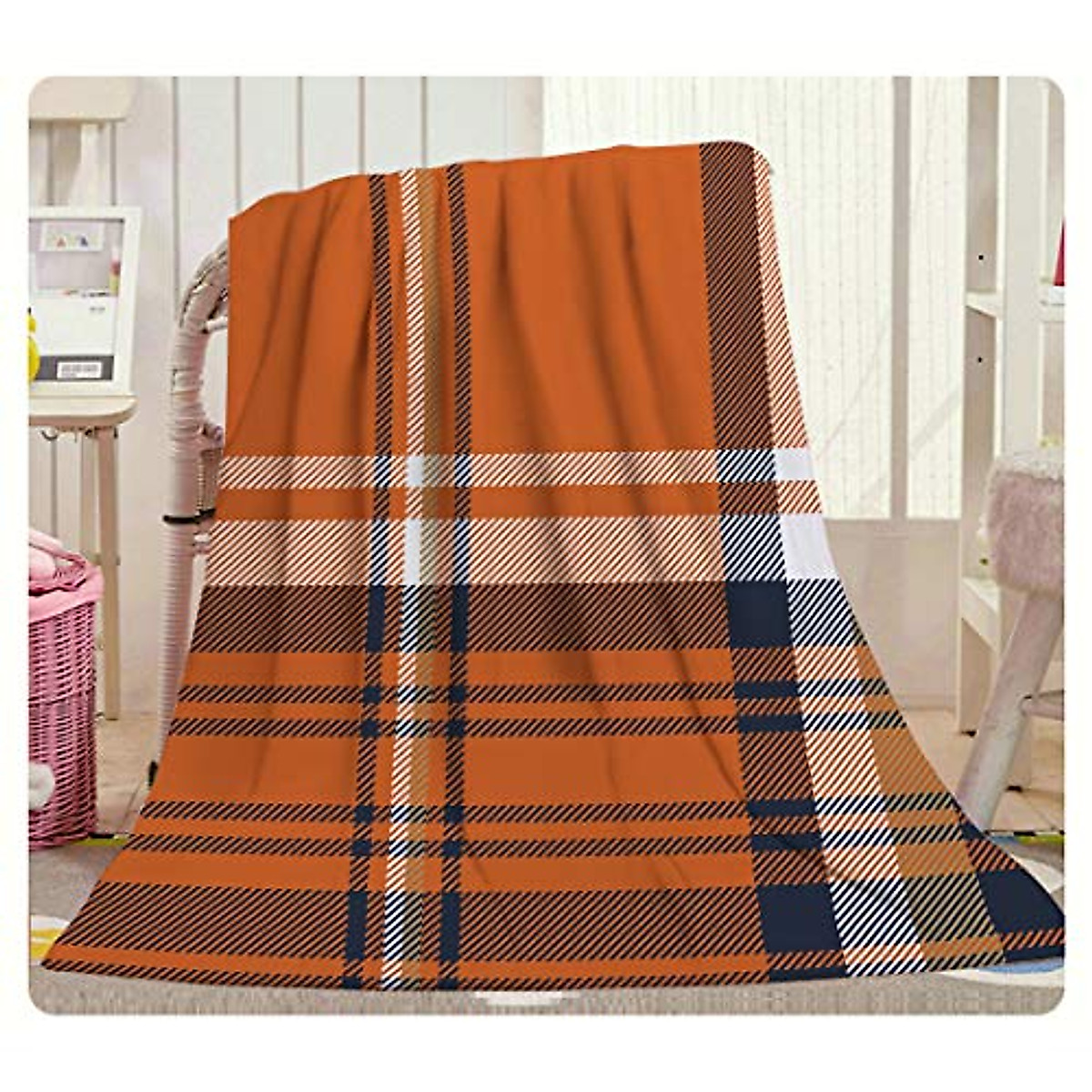 Swono Plaid Throw Blanket,Orange Check Plaid Seamless Pattern Thorw Blanket Soft Warm Decorative Blanket for Bed Couch Sofa Office Blanket 40"X50"