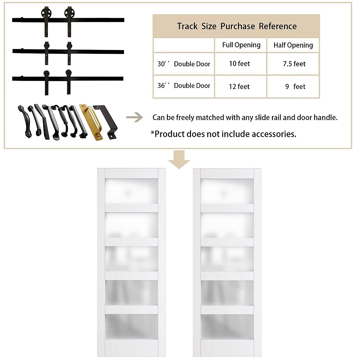 ARKHJEM Double 30''x84'' Frosted Glass Barn Door x 2, DIY Interior Barn Doors for Home 5 Lattices of Clear Glass Easy Installation for Living Room(No Hardware Include)